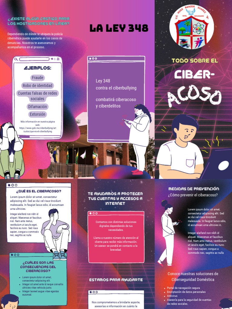 Tríptico Ciberacoso Tecnológico Morado | PDF | Acoso cibernético | ciberespacio