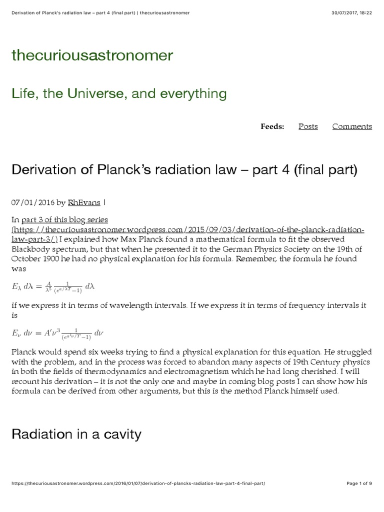 Derivation of Planck's Radiation Law - Part 4 (Final Part) - 1 | Download Free PDF ...