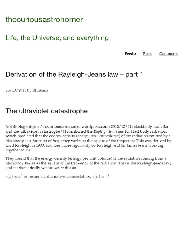 Derivation of The Rayleigh-Jeans Law - Part 1 | PDF