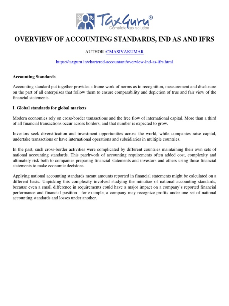Overview of Accounting Standards, Ind AS and IFRS - Taxguru - in | PDF ...