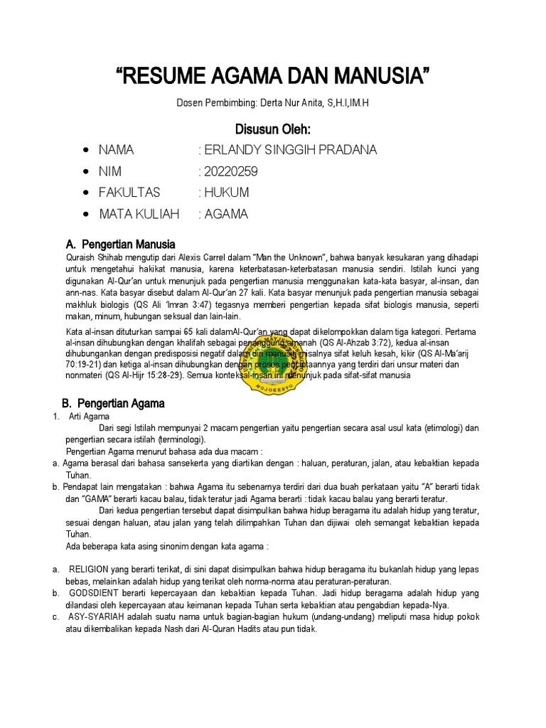 Resume Agama Dan Manusia Erlandy | PDF