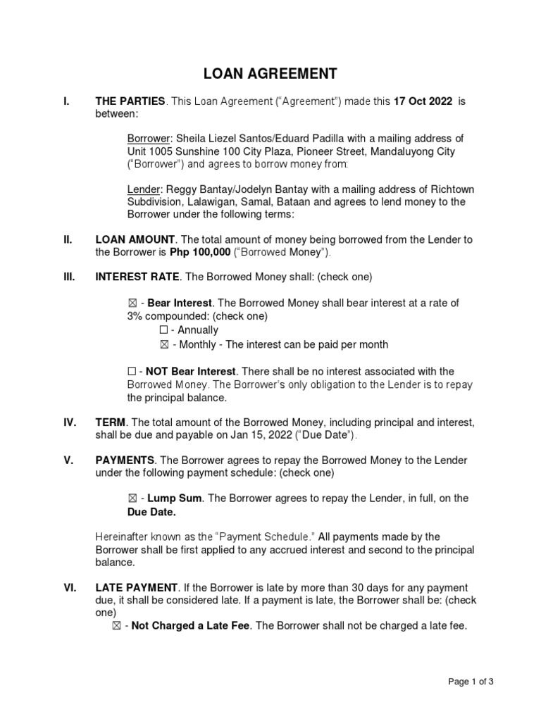 Loan Agreement Template | PDF | Loans | Interest