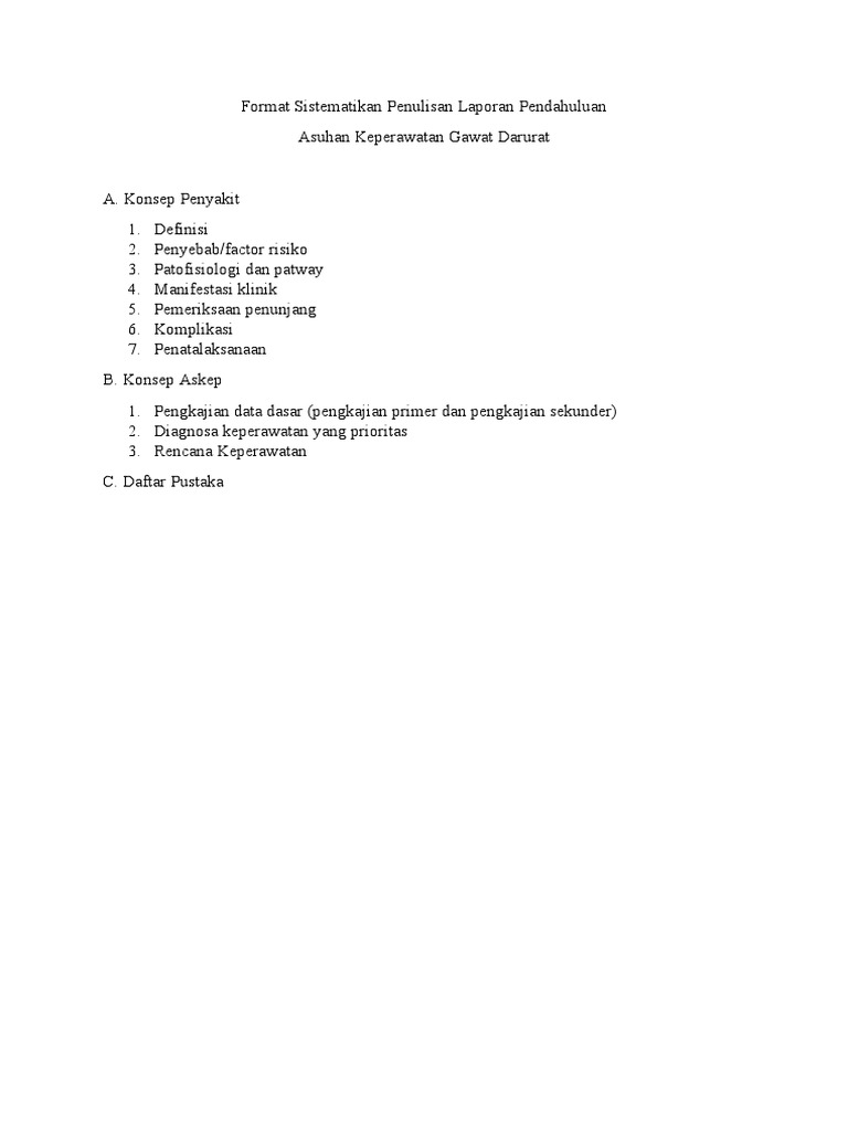 Format Sistematikan Penulisan Laporan Pendahuluan Askep Gadar | PDF