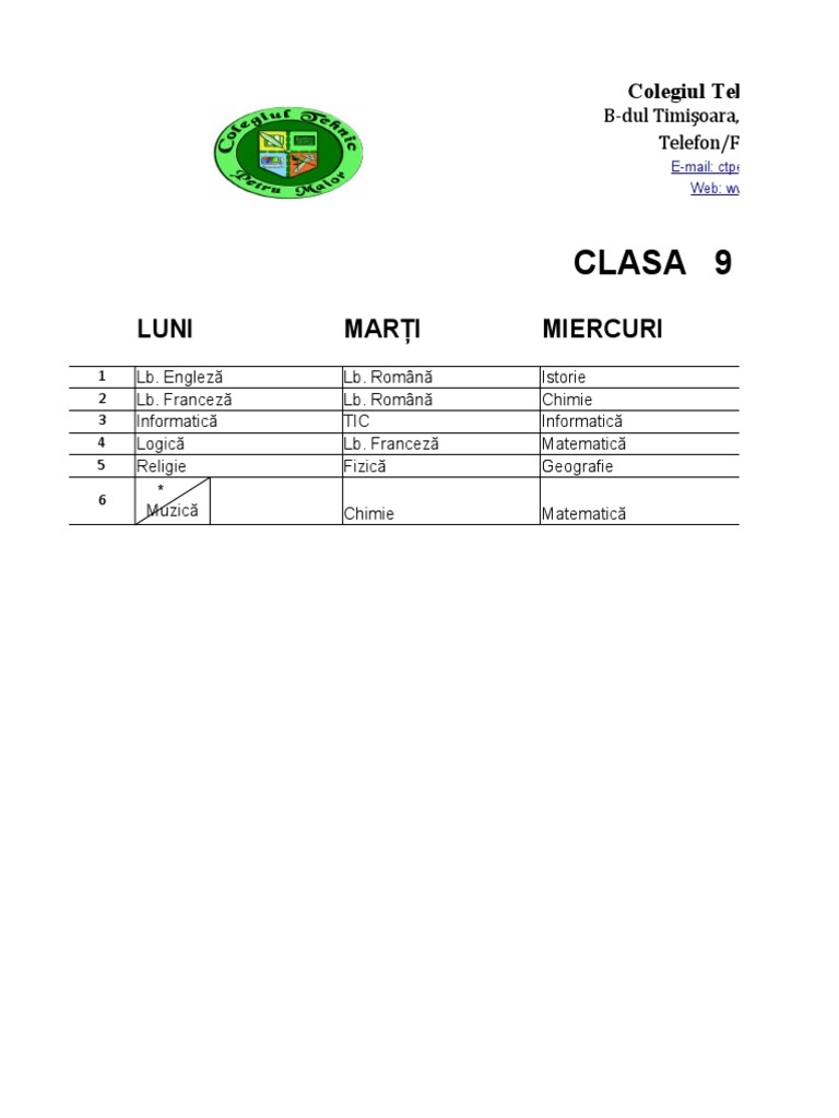 ORAR Clasele 9 | PDF