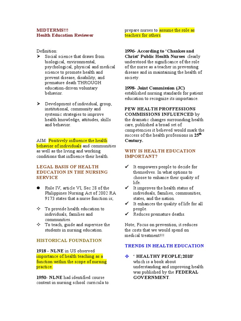 MIDTERMS HEALTH ED REVIEWER | PDF