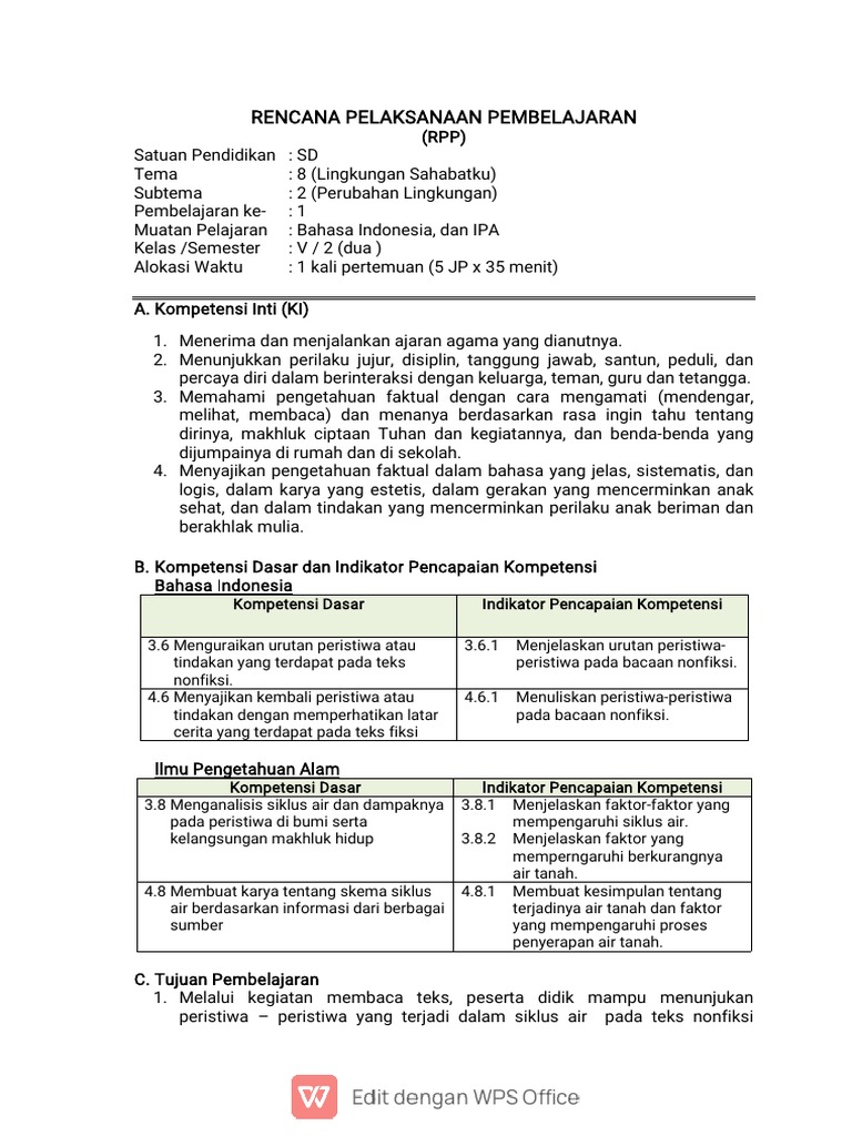 RPP Tema 8 ST 2 PB 1 | PDF | Sains & Matematika