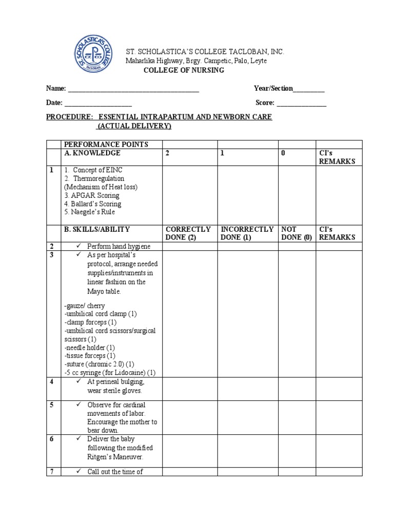 EINC-ACTUAL-DELIVERYc-CHECKLIST | PDF