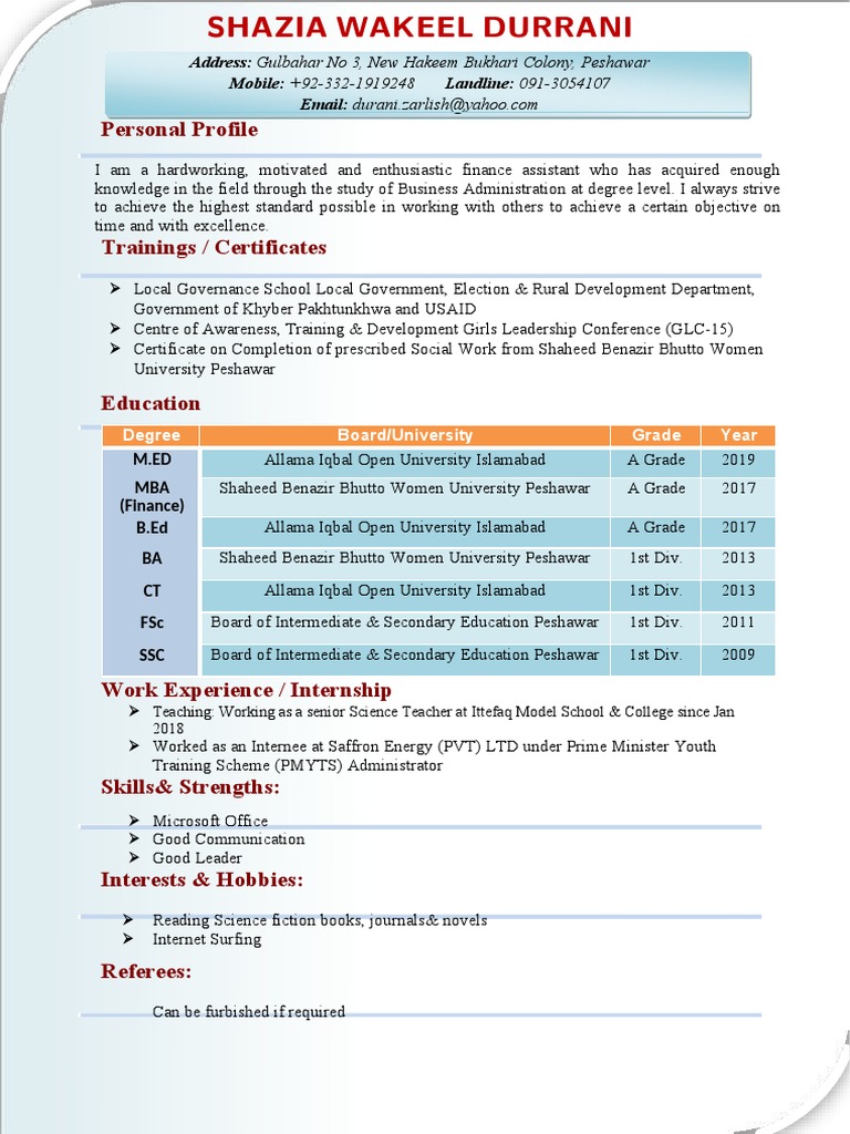 Shazia New Cv-Converted-1 | PDF
