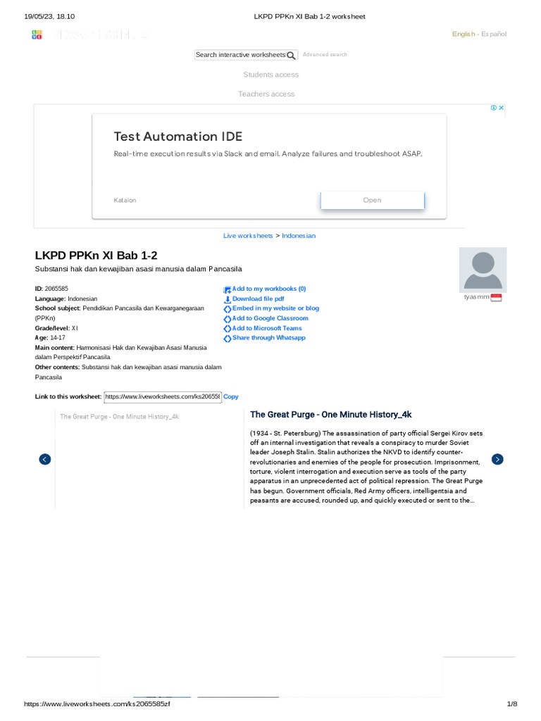 LKPD PPKN Xi Bab 1-2 Substansi Ham | PDF