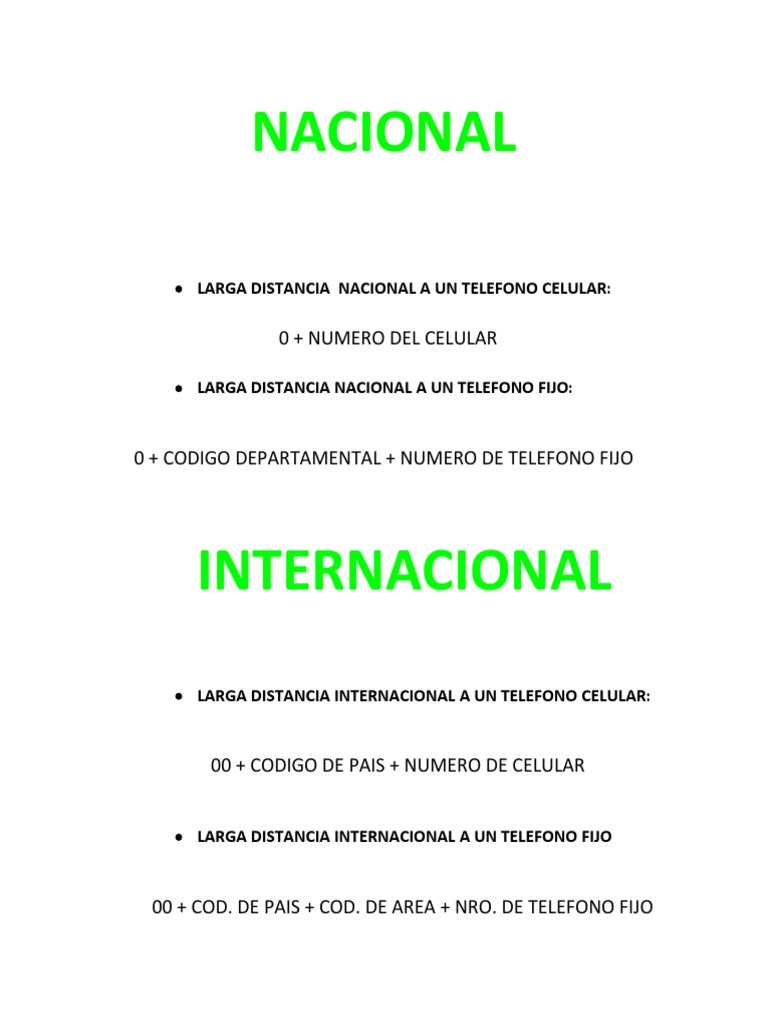 Codigo Llamada de Larga Distancia | PDF