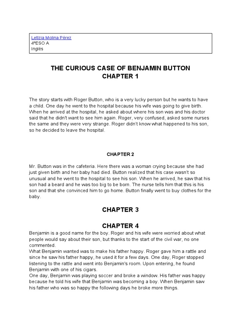 Letizia Molina Pérez - Summaries The Curious Case of Benjamin Button | PDF