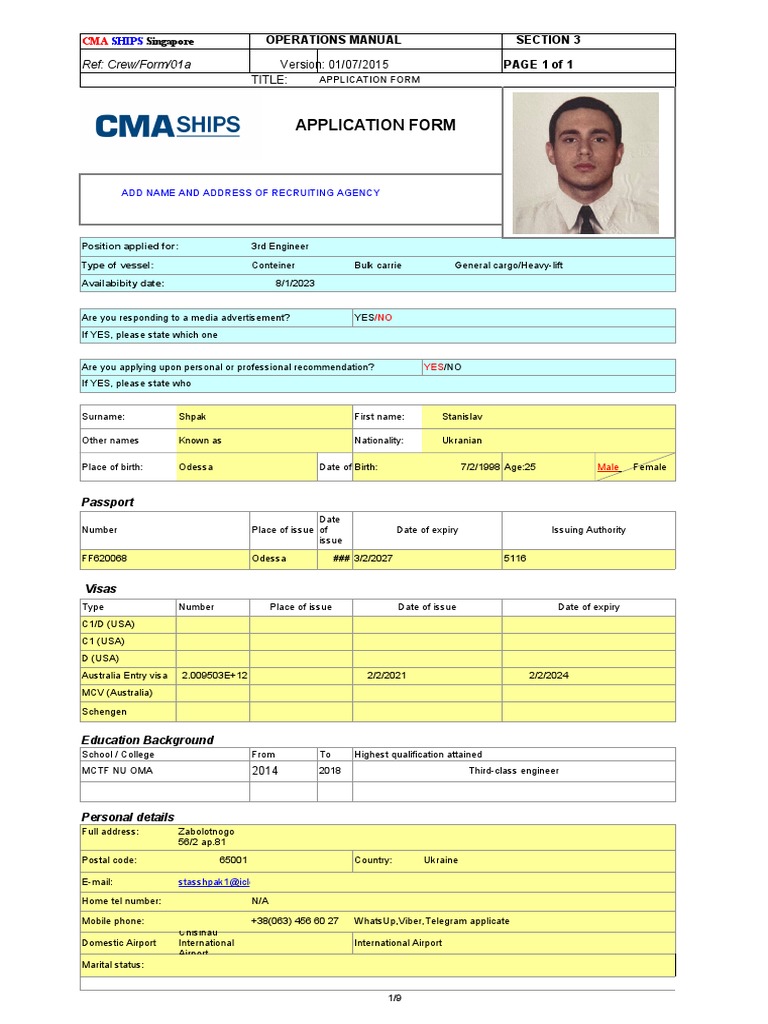 Shpak 3 Engineer CMA | PDF | Oil Tanker | Ships