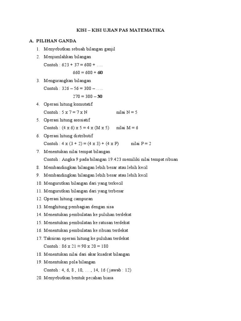 Kisi-Kisi Matematika | PDF