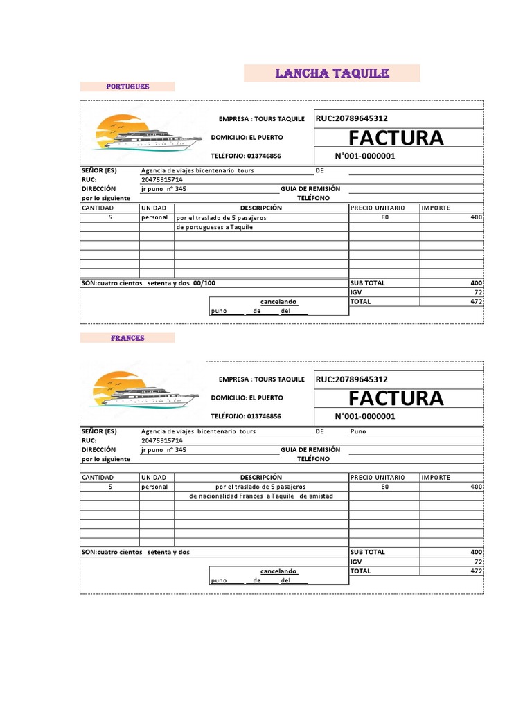 Factura de Lancha de Taquile Auditoria | PDF | aerolíneas | Turismo
