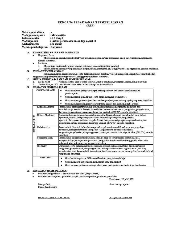Rencana Pelaksanaan Pembelajaran | PDF