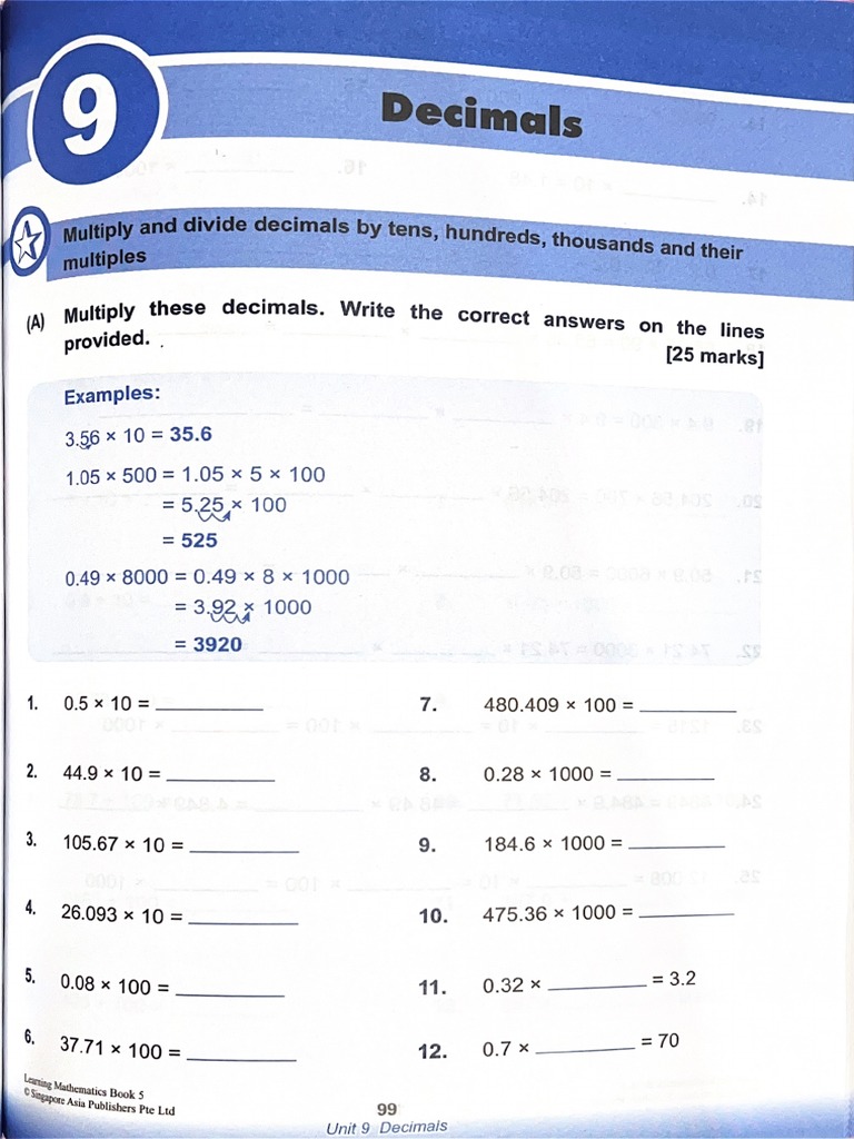 Grade 5 Chapter 9 Decimals | PDF