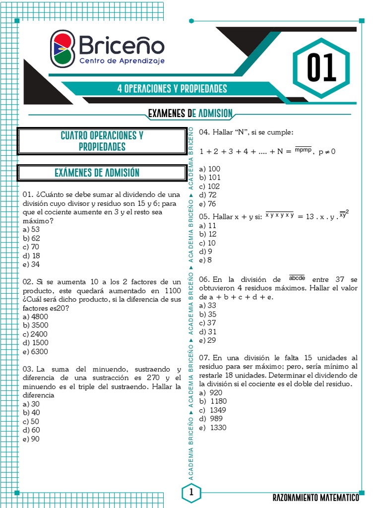 2022 Clase Cuatro Operaciones y Propiedades | PDF | División (Matemáticas) | Sustracción