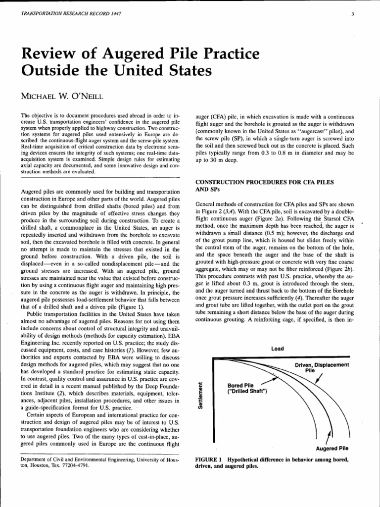 Review of Augered Pile Practice Outside The United States | PDF | Deep ...
