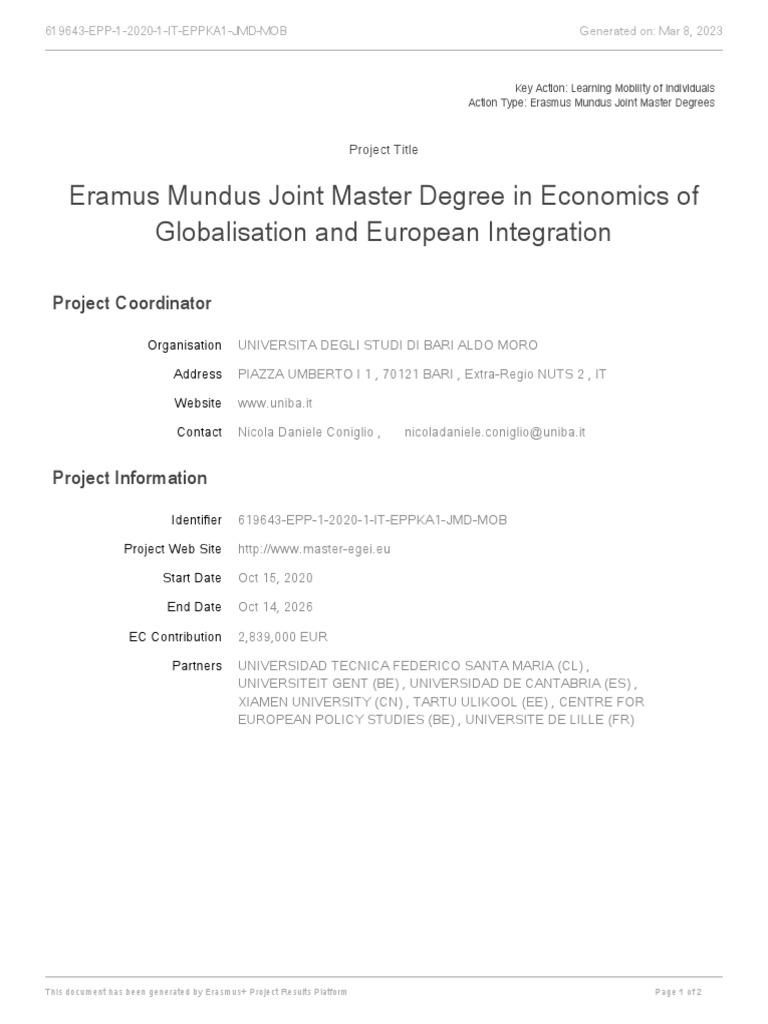 2023 - Europe - Erasmus Master | PDF | Internship | Job Hunting
