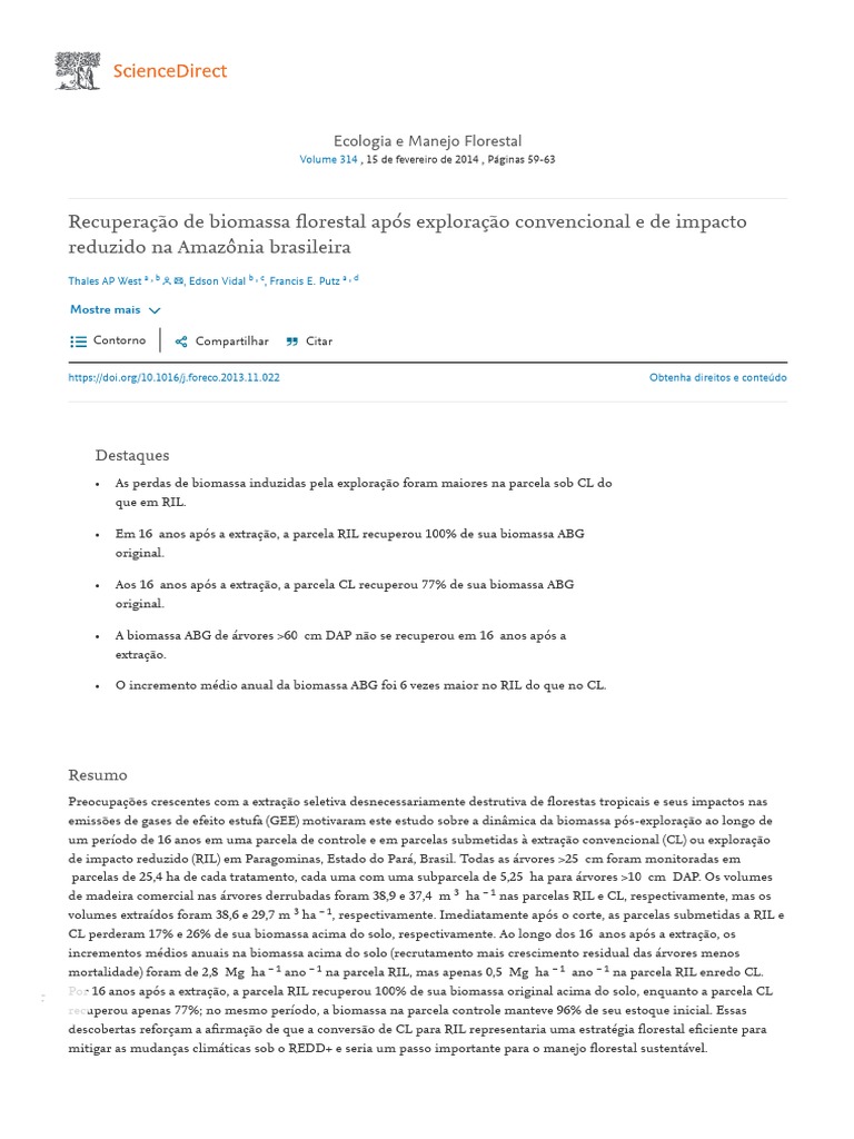 Recuperação de Biomassa Florestal Após Extração Convencional e de ...