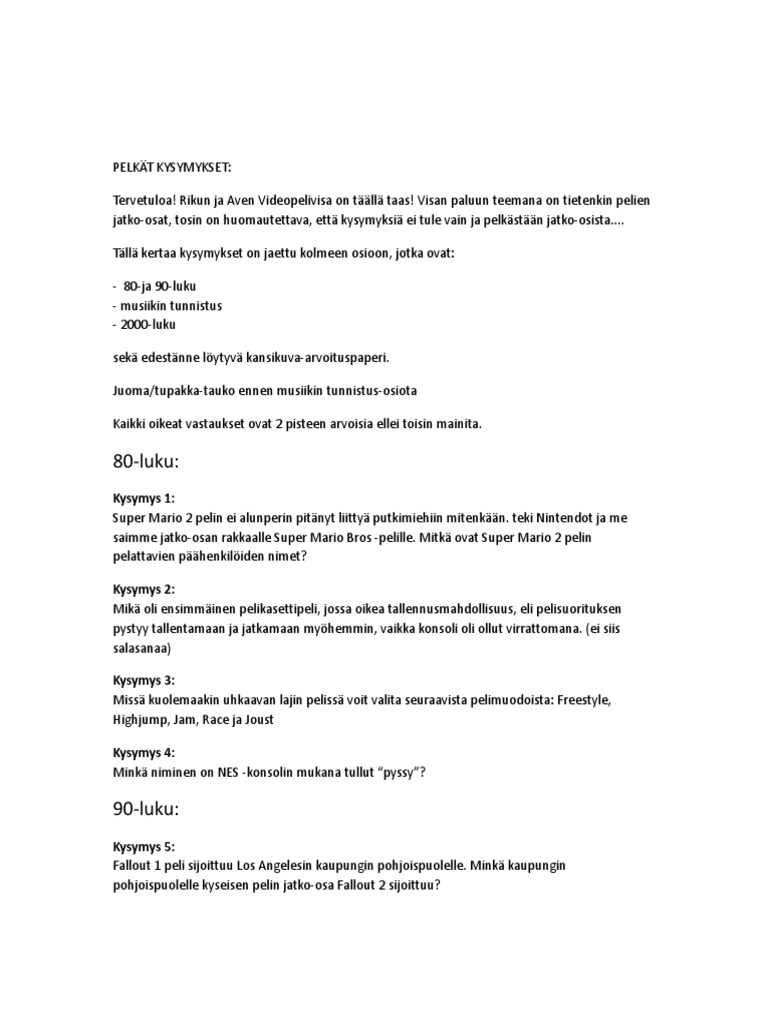 Pelkat Kysymykset - rtf-1 | PDF