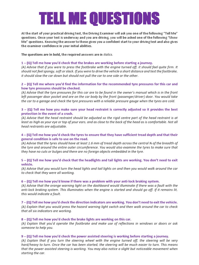 Show Me Tell Me Questions (Workbook) | PDF | Mechanical Engineering ...