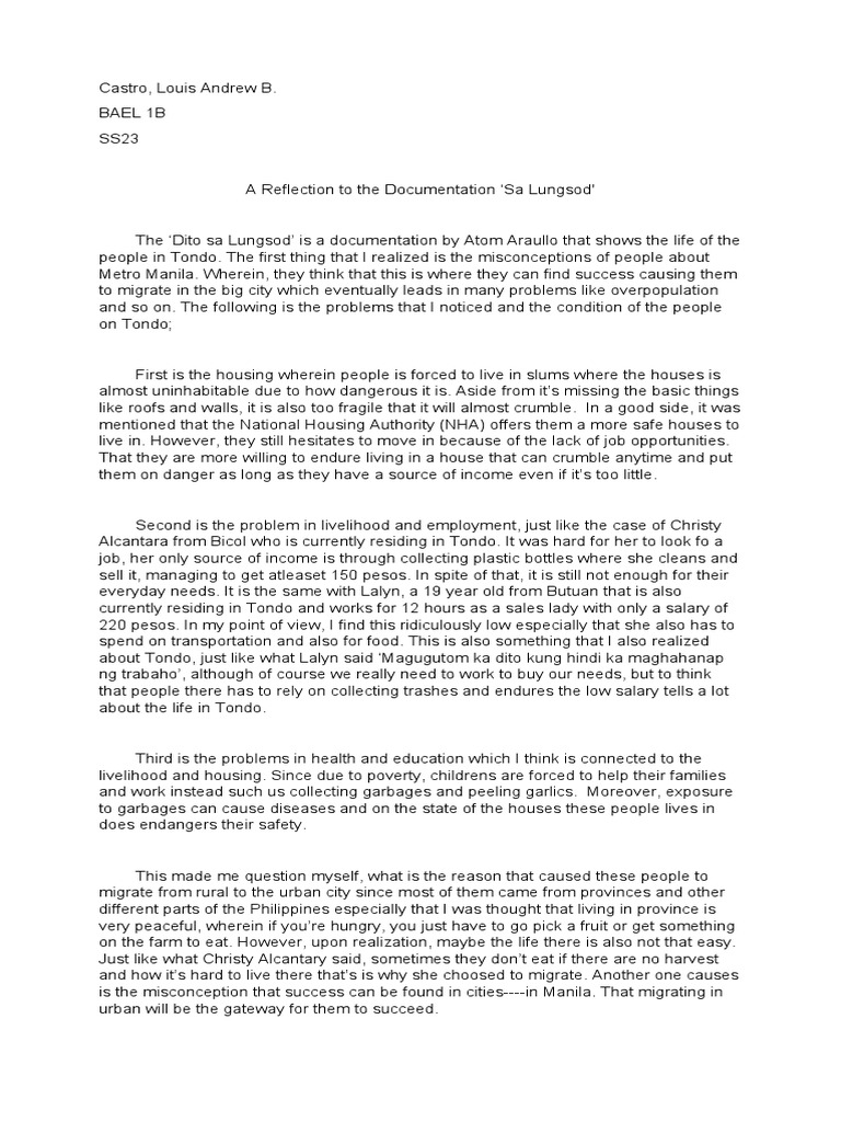 A Reflection on the Challenges Faced by Tondo Residents as Shown in the Documentary 'Dito sa ...