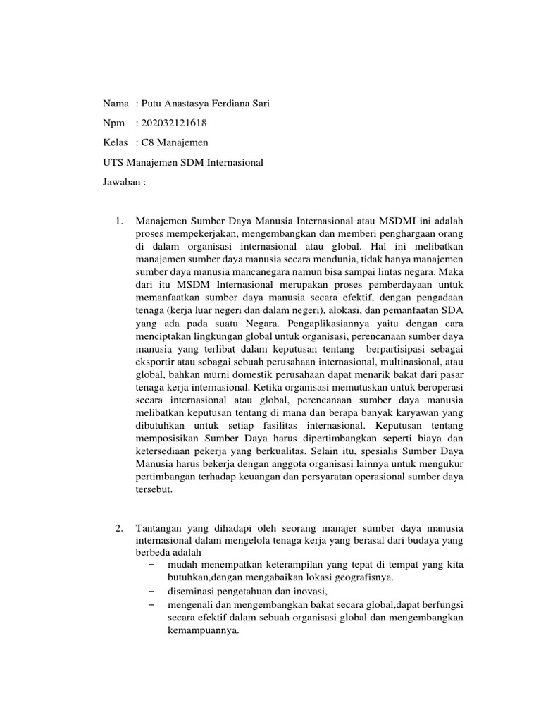 UTS MSDM Internasional - 618 | PDF