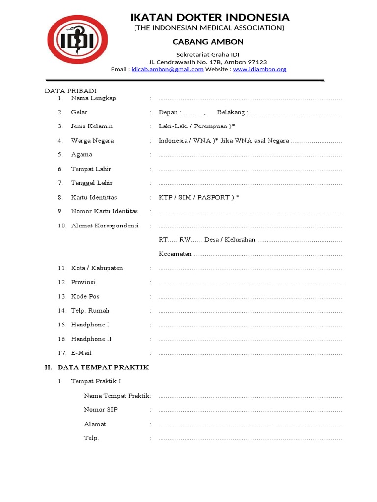 Formulir Daftar Anggota IDI | PDF