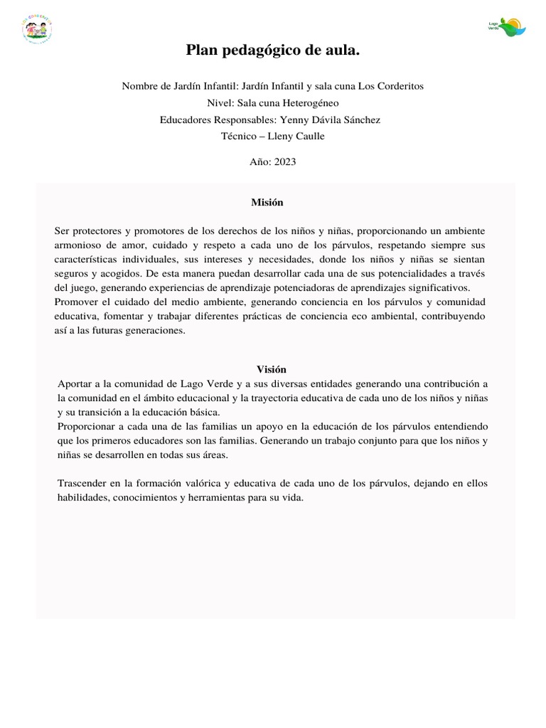 Plan de Aula Sala Cuna | PDF | Educación de la primera infancia ...