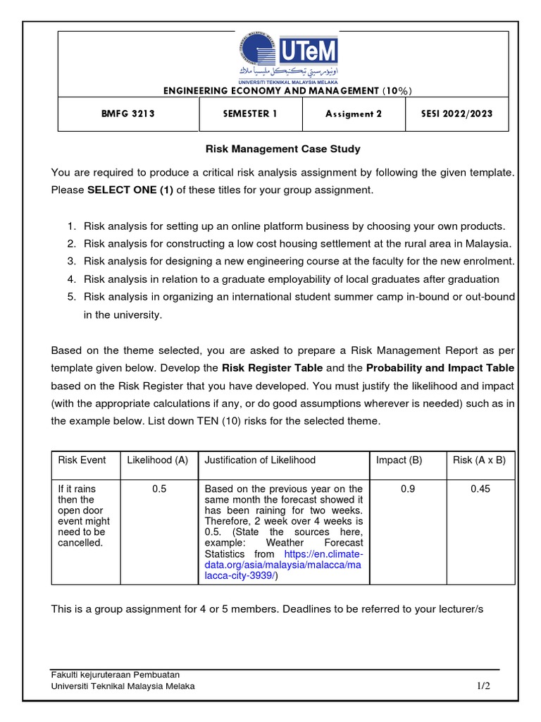 Risk Management Case Study Assignment | PDF | Risk | Risk Management