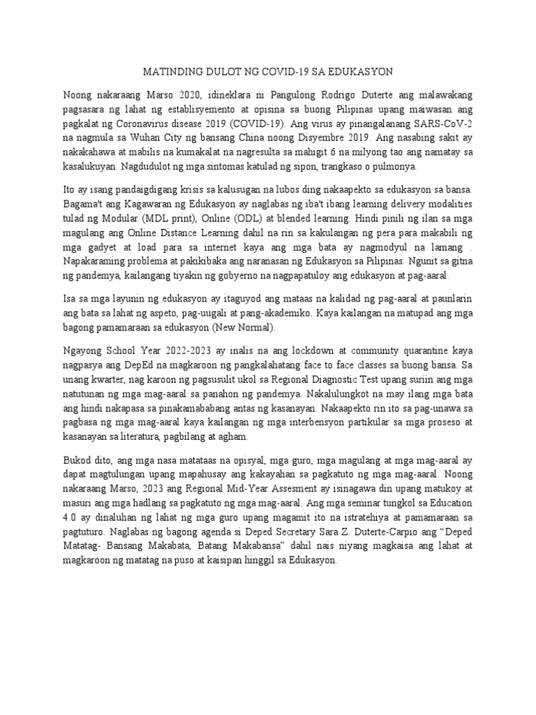 Epekto-ng-COvid-19 Sa Edukasyon | PDF Epekto-ng-COvid-19 Sa Edukasyon | PDF