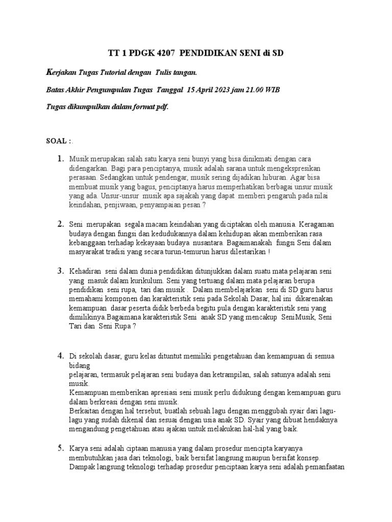 TT 1 Pendidikan Seni Di SD - 3 | PDF