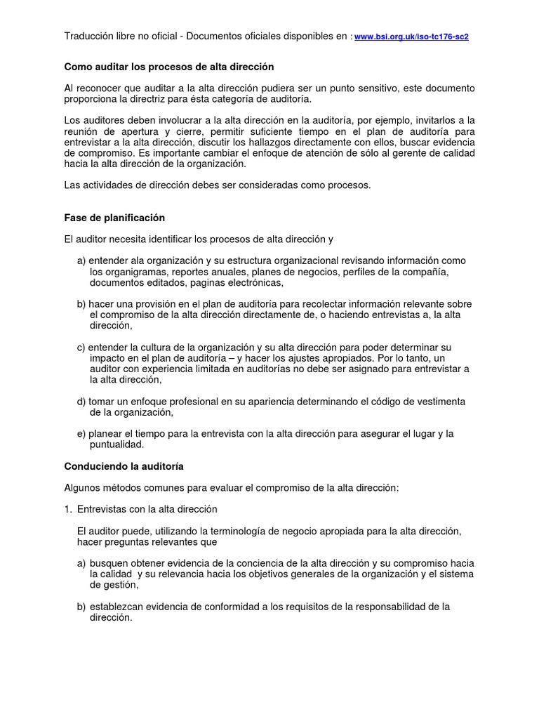 Auditar Procesos Alta Direccion | PDF | Auditoría | Gestión de la calidad