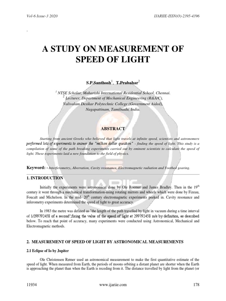 Speed of Light Measurement Study | PDF | Speed Of Light | Interferometry