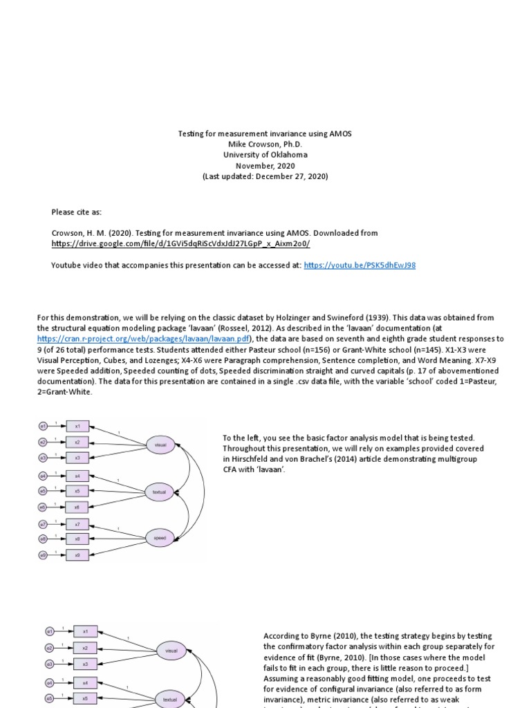 Testing For Measurement Invariance Testing Using AMOS Nov 2020 | PDF ...