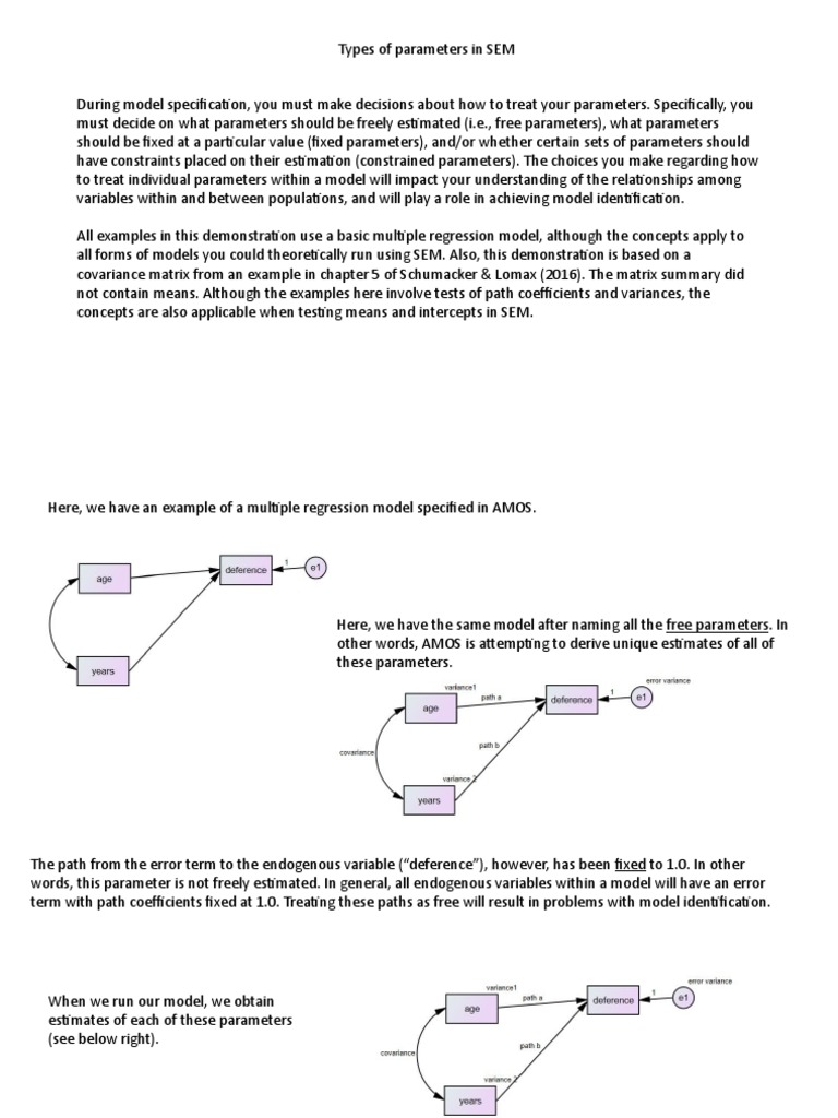 SEM Parameter Specification Guide | PDF | Structural Equation Modeling | Errors And Residuals