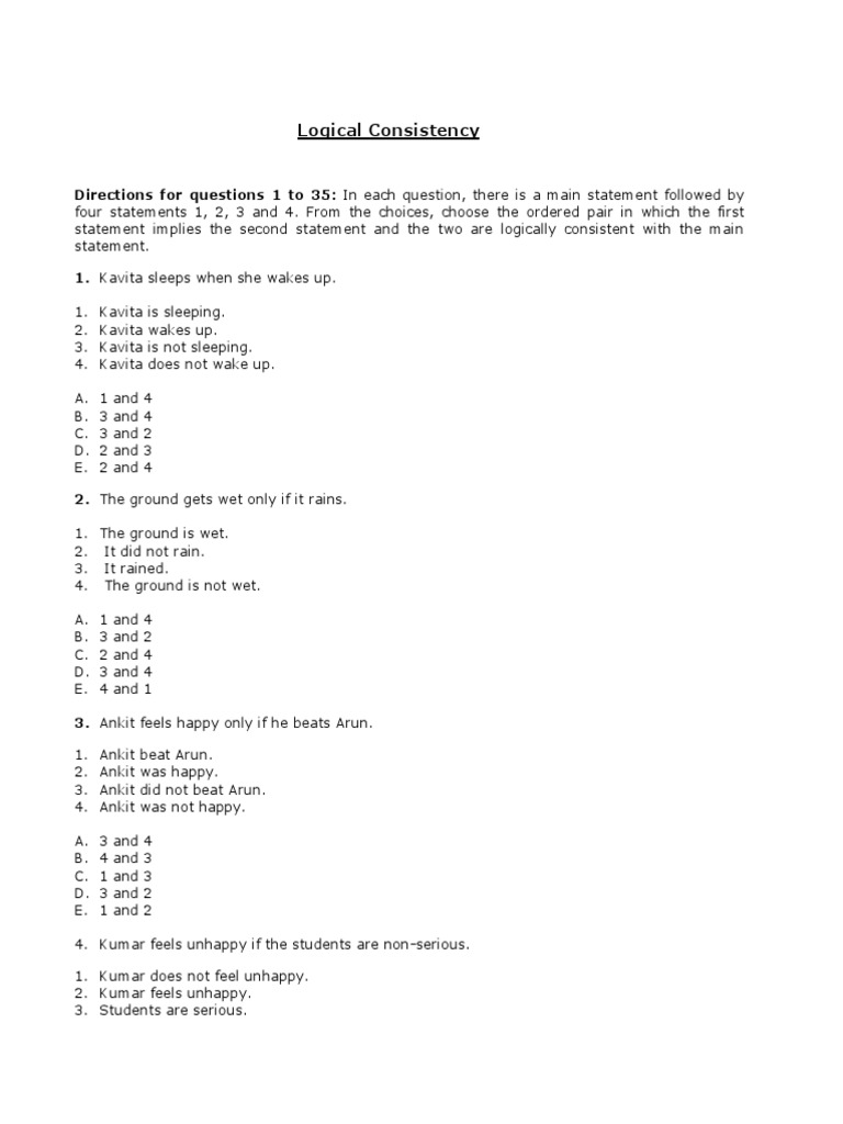 Logical Consistency Practice Sheet | PDF