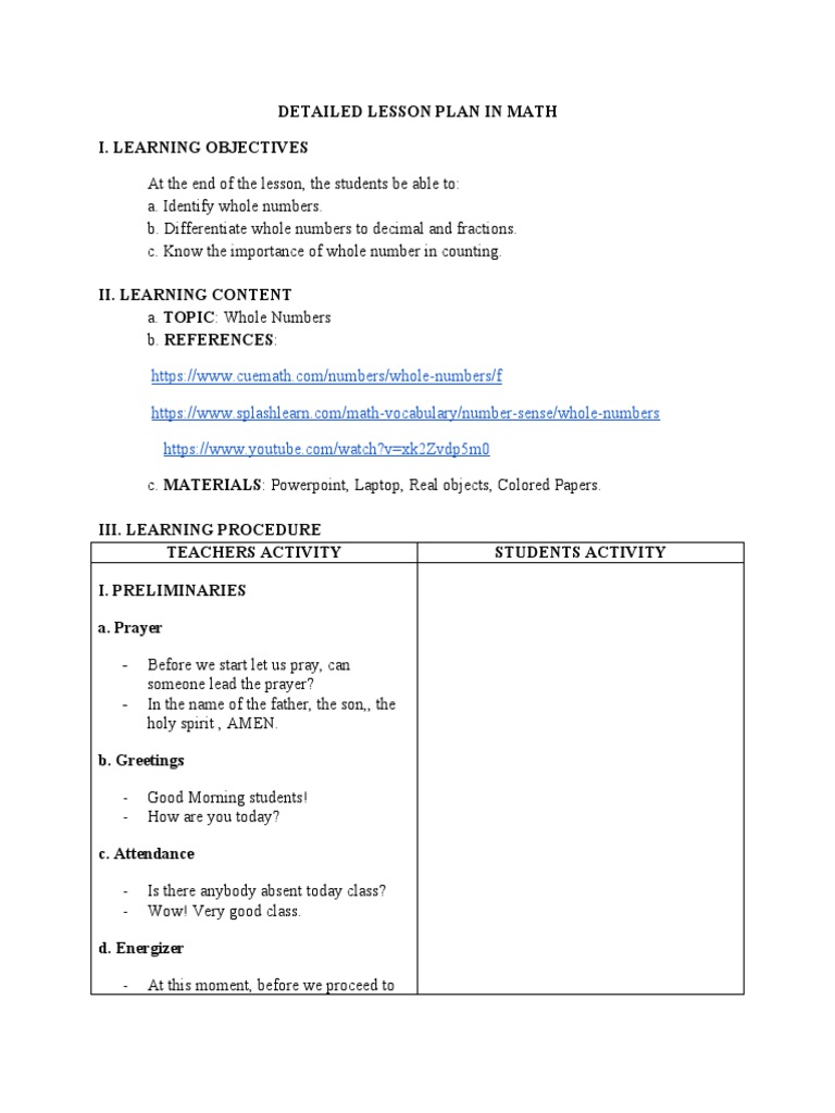 4a Lesson Plan in Math | PDF | Numbers | Integer