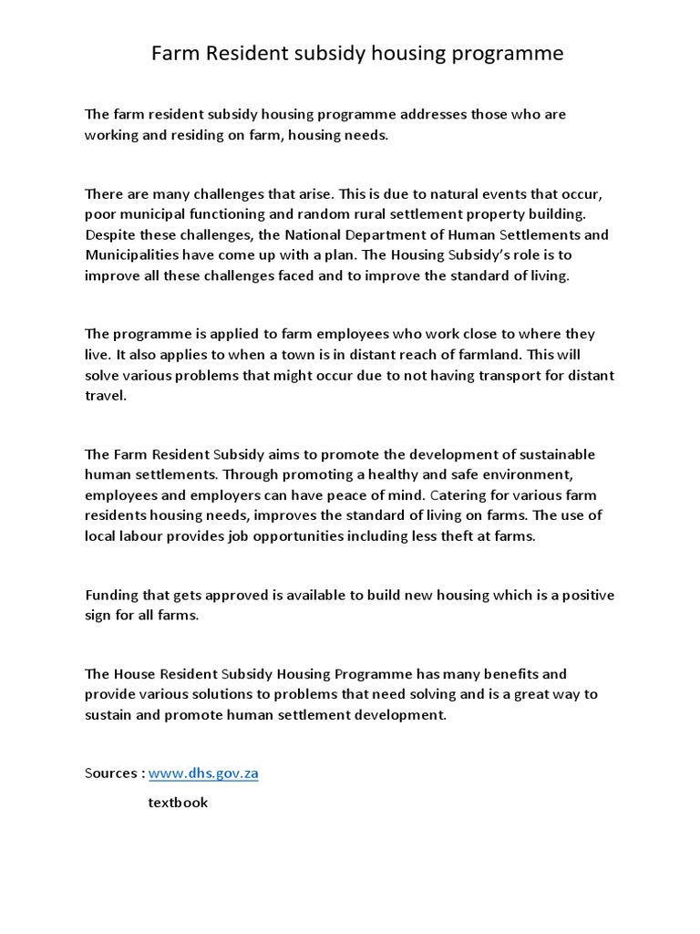 Farm Resident Housing Subsidy Program | PDF | Business