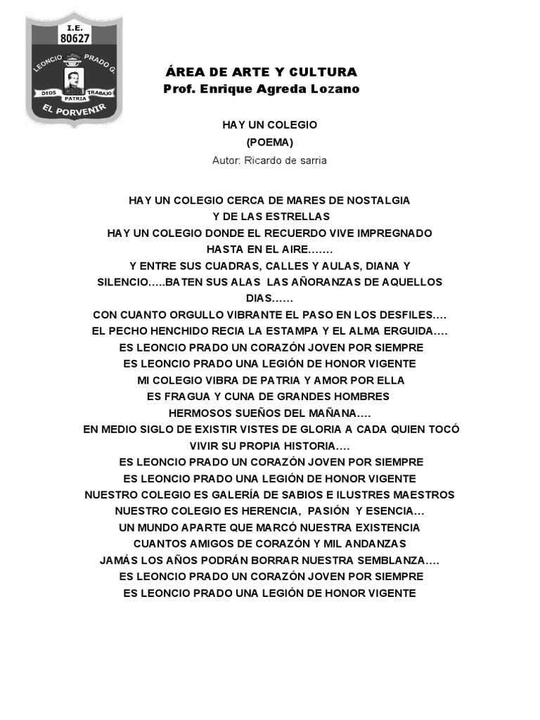 Poema Hay Un Colegio 1 D | PDF | Arte | Poesía