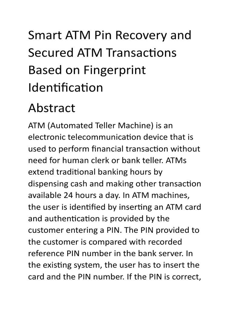 Smart ATM Pin Recovery and Secured ATM Transactions Based On ...
