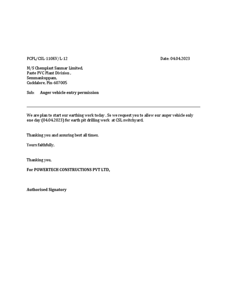 Auger Vehicle Request Letter | PDF