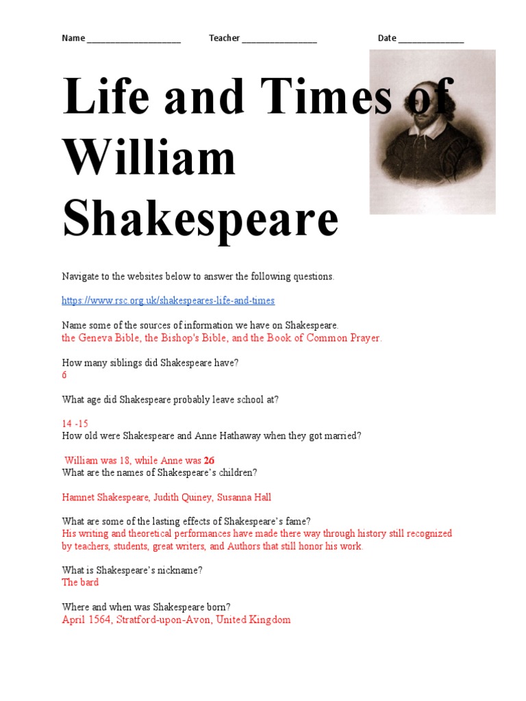 Shakespeare Webquest | PDF | William Shakespeare