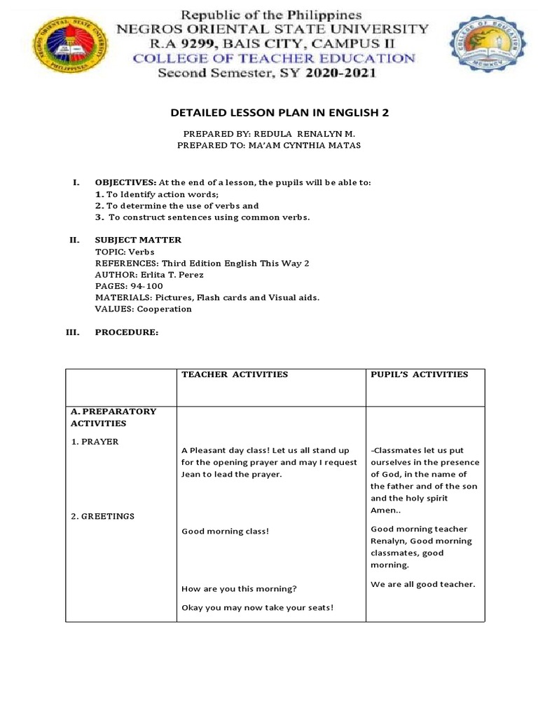 Detailed Lesson Plan in English 2 | PDF | Linguistics