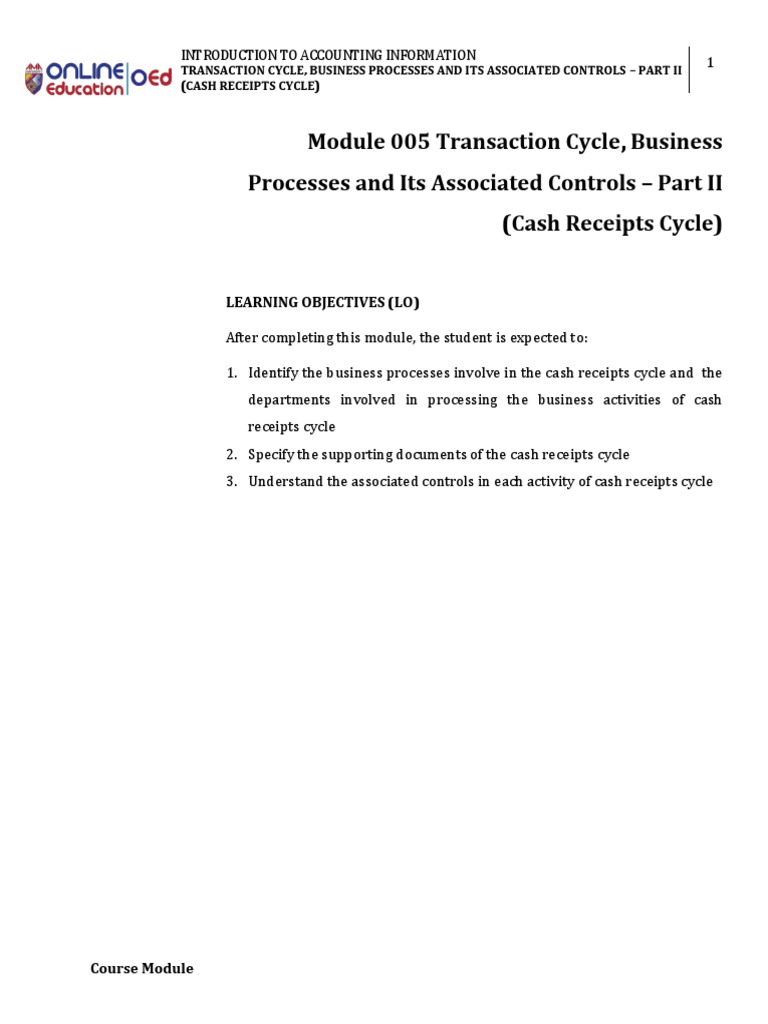 Cash Receipts Cycle in Accounting | PDF | Receipt | Cheque