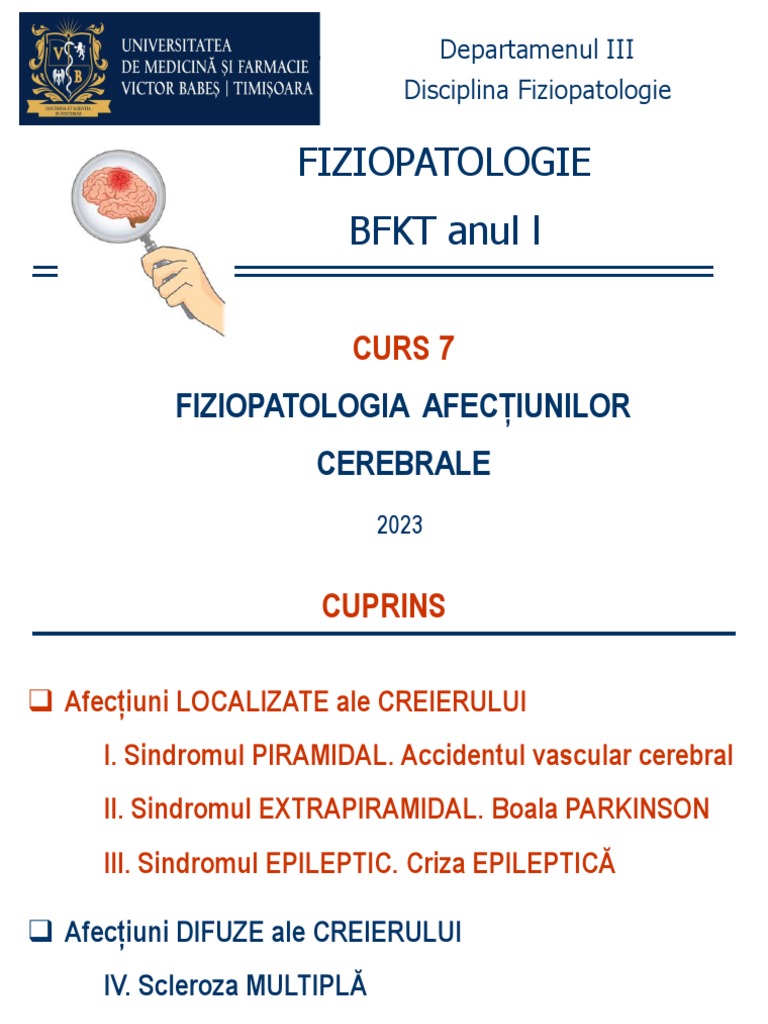 BFKT - Curs - 07 - 2023 - Fiziopatologia AFECȚIUNILOR CEREBRALE | PDF