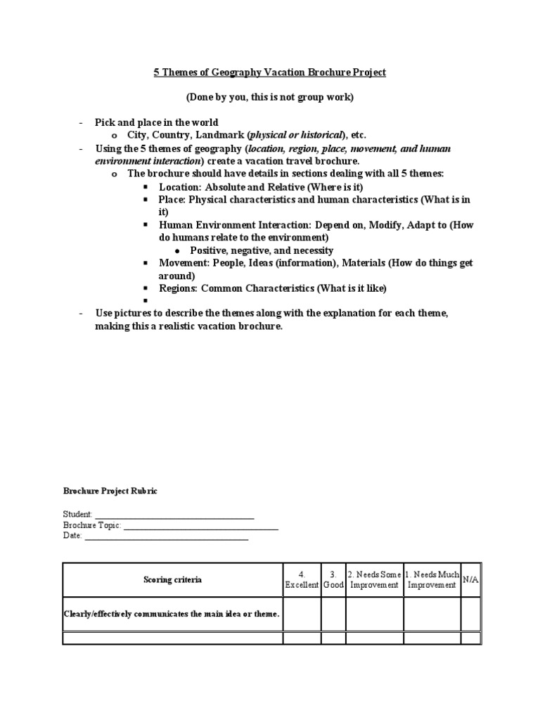 5 Themes of Geography Vacation Brochure Project | PDF