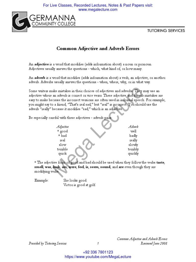 Distinguishing Between Adjectives and Adverbs: Common Errors and Practice Problems | PDF ...