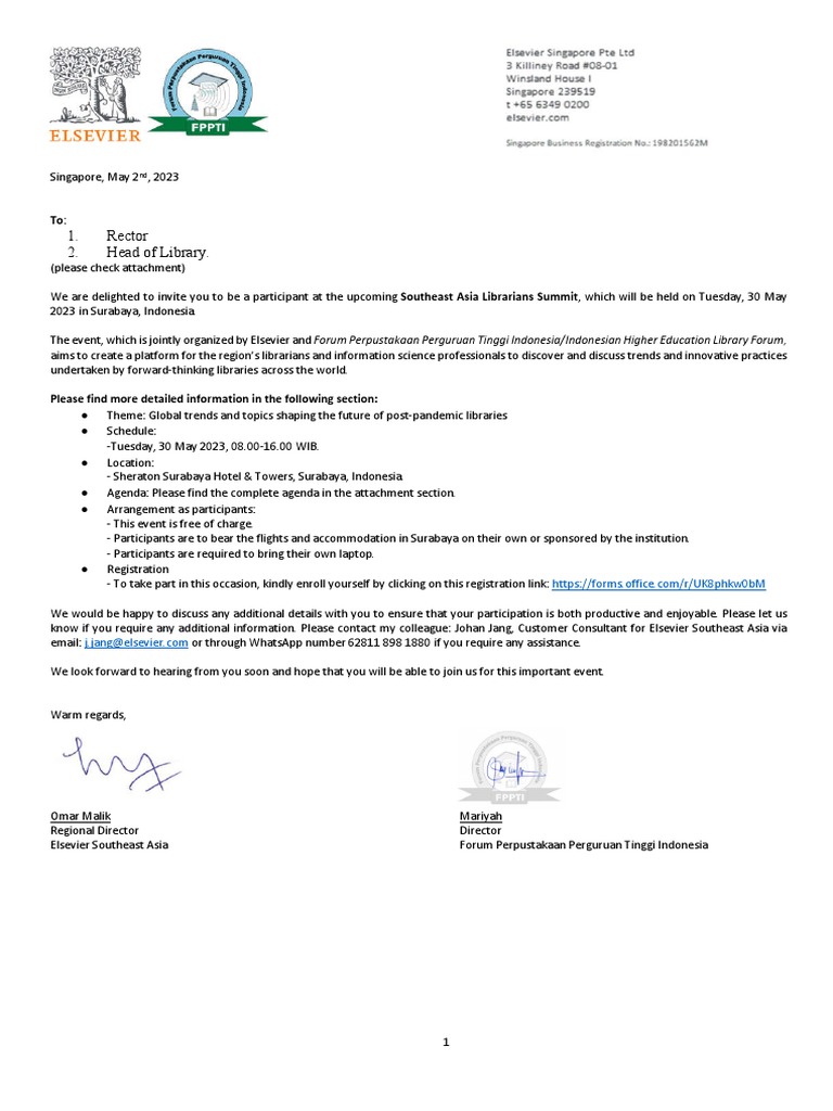 03 Invitation Letter for Participants-SEA Lib Summit 30 May 2023 | PDF ...